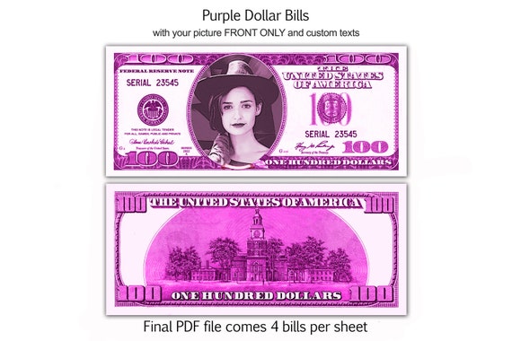 Purple Fake Money Money Bill Art 100 Purple Dollar Bills | Etsy