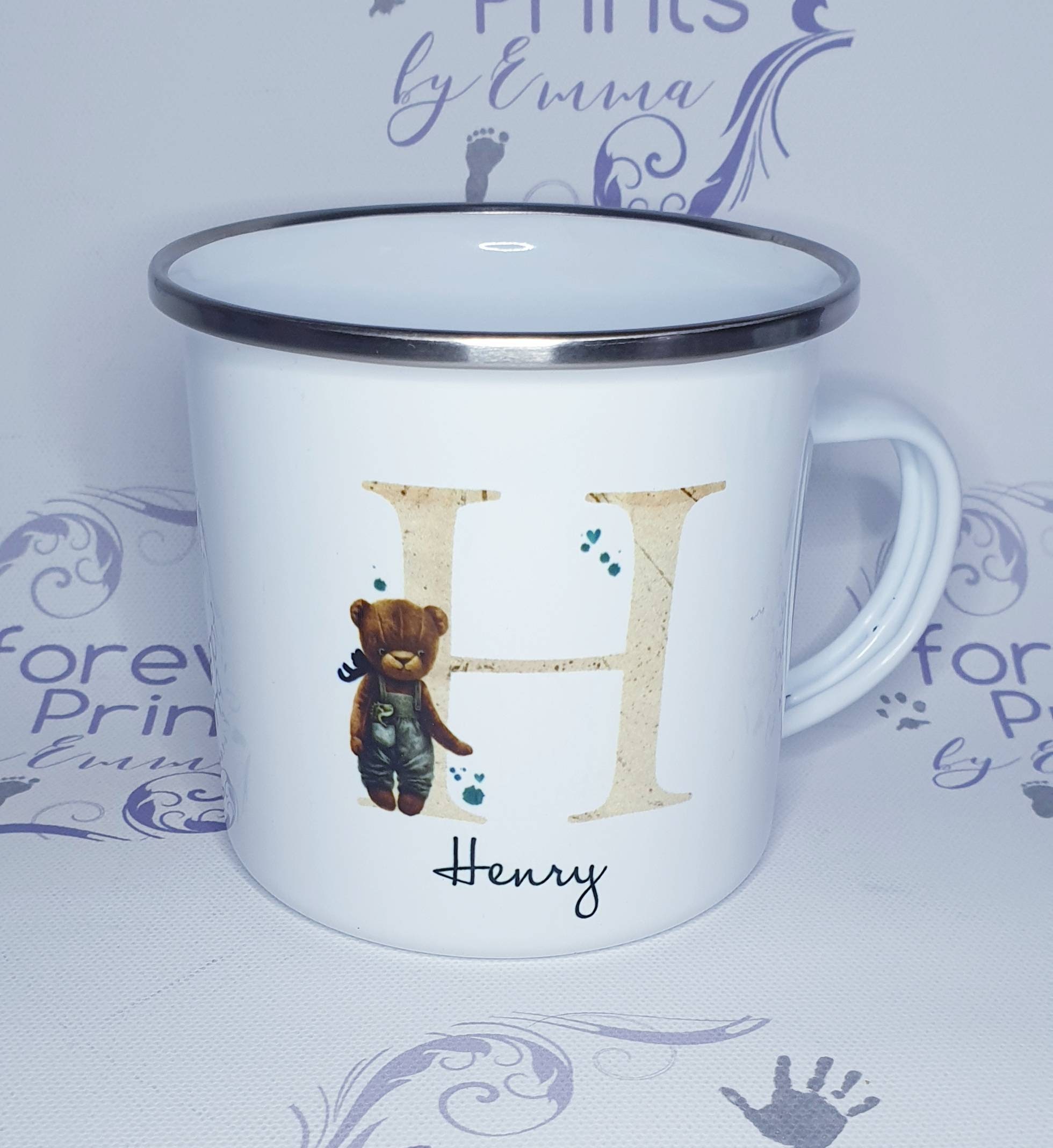 Personalised Teddy Bear Mug Gift, Enamel Mug, Personalised Children's ...