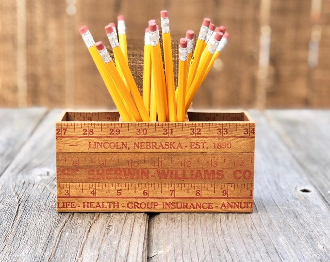 Vintage Wooden Yardstick Pencil Box With Three Compartments - Etsy