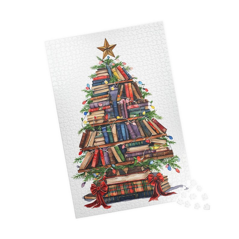 Jigsaw Puzzle, Christmas Tree, Holiday Puzzle, Gift for Readers, Winter ...