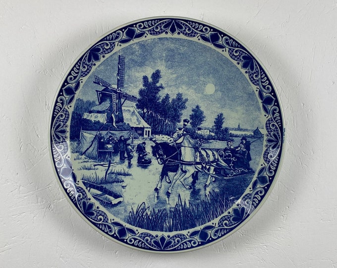 Vintage XL Delft Blue Plate - Winter - 70's Dutch Plate 15.5 ...