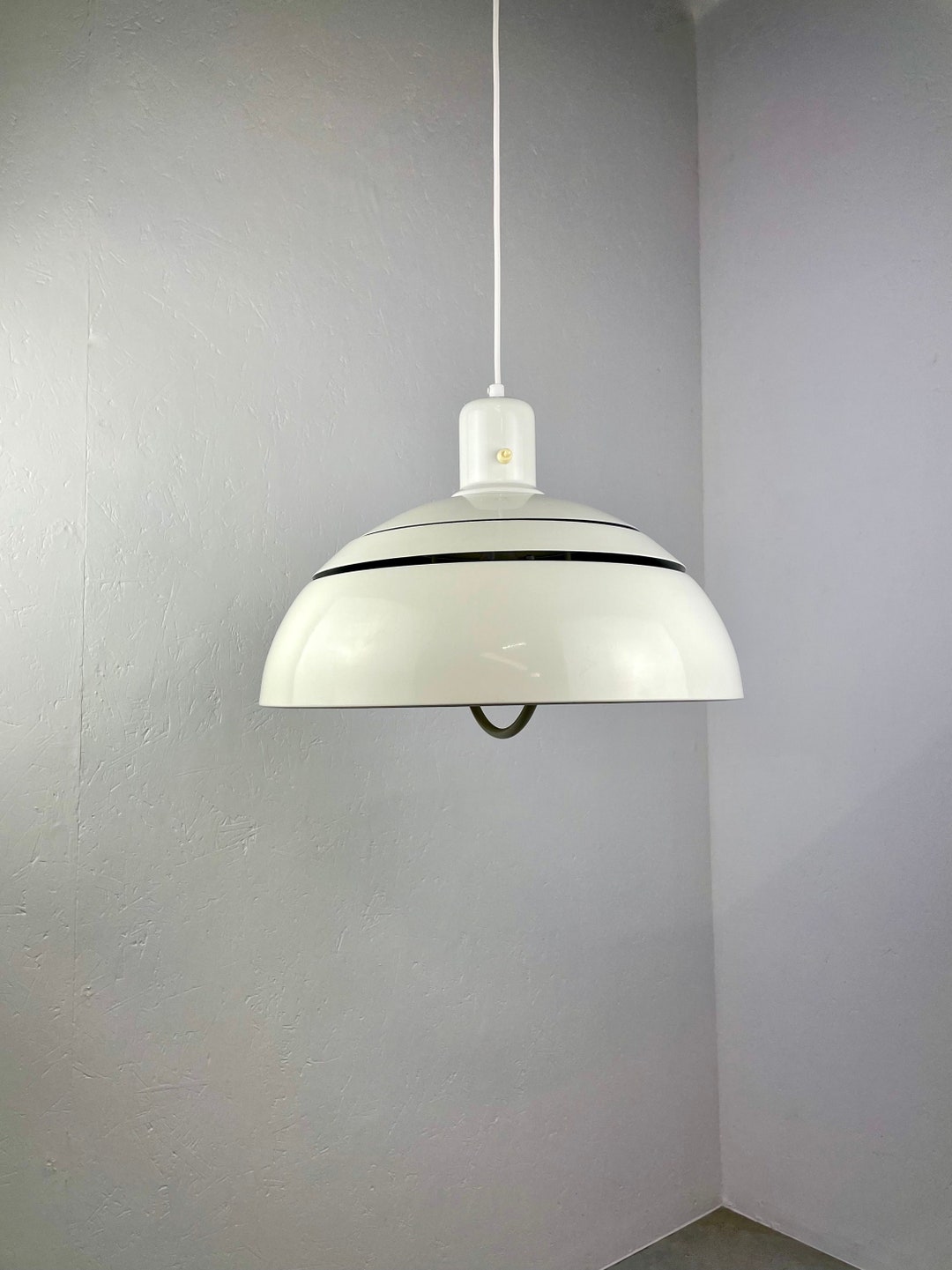 Aluminum Pendant Light Vintage 1970s Modern White Metal Lamp ...