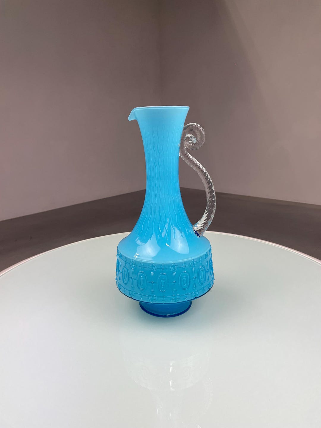 Stelvia Opalina Fiorentina Glass Pitcher Turquoise - Vintage Pouring ...