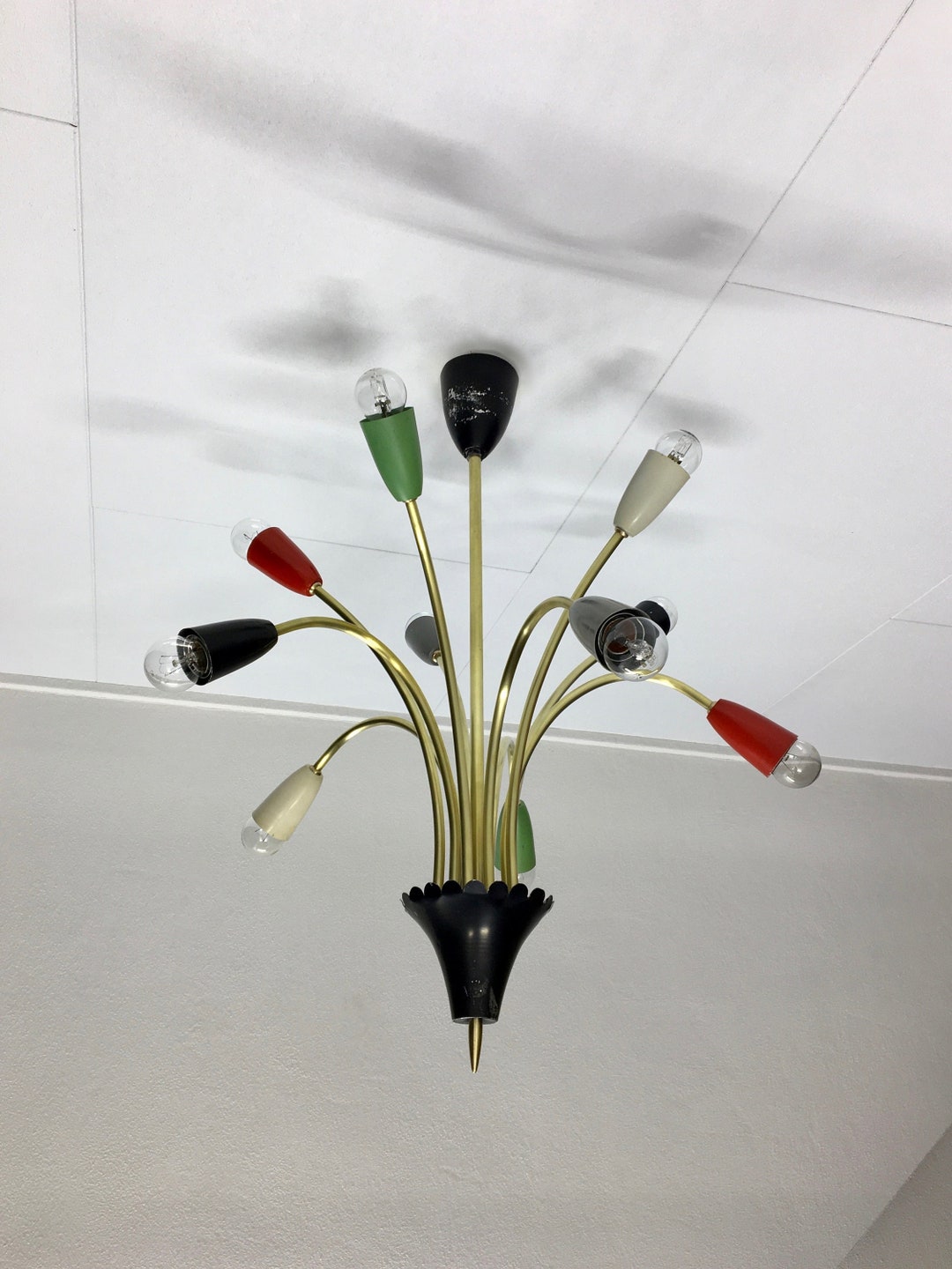 50s Spider Ceiling Light - Vintage Brass Aluminium Lamp - Rockabilly ...