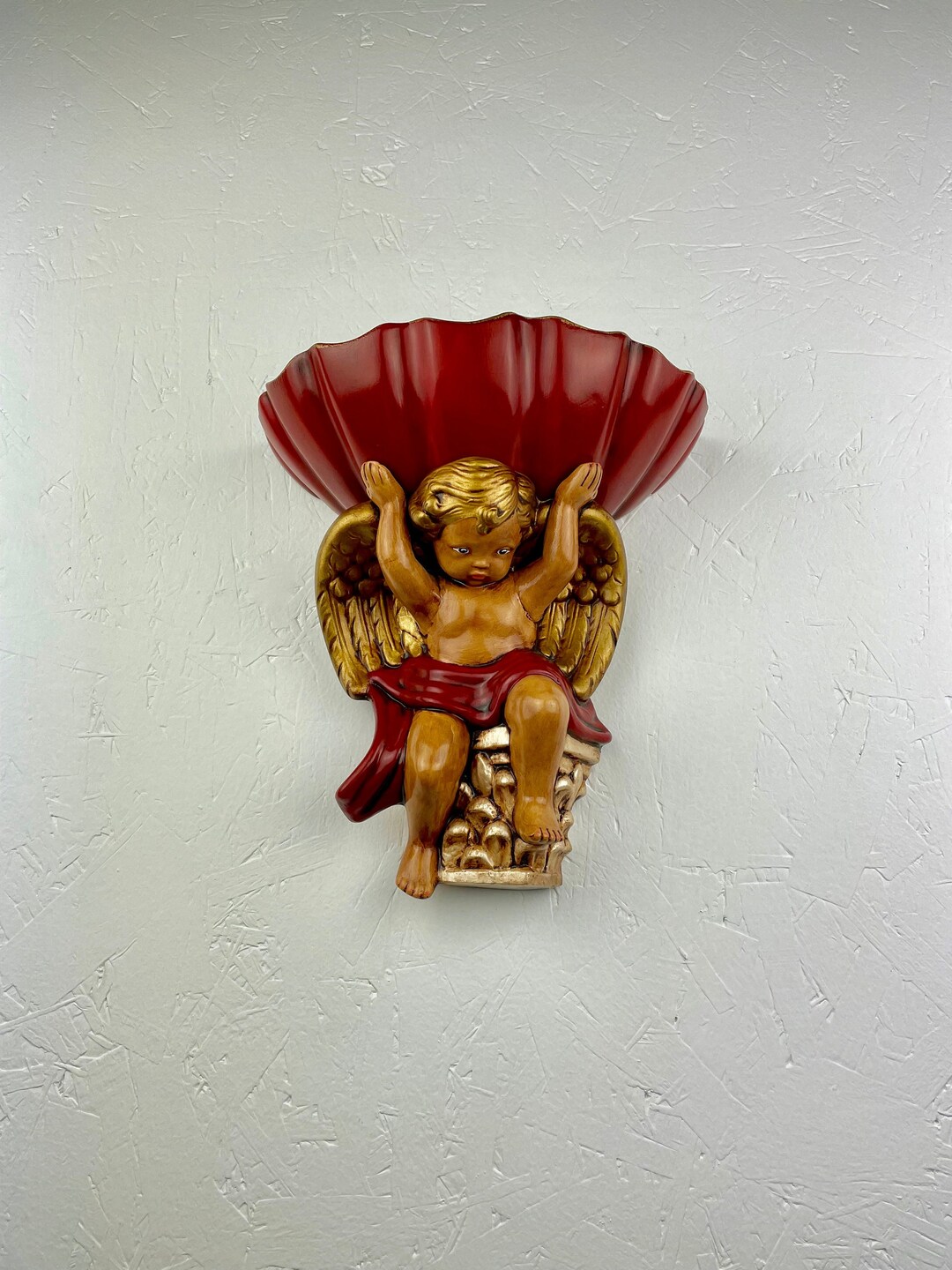 Vintage Wall Angel With Bowl - Beautifully Painted Plaster - Religion ...