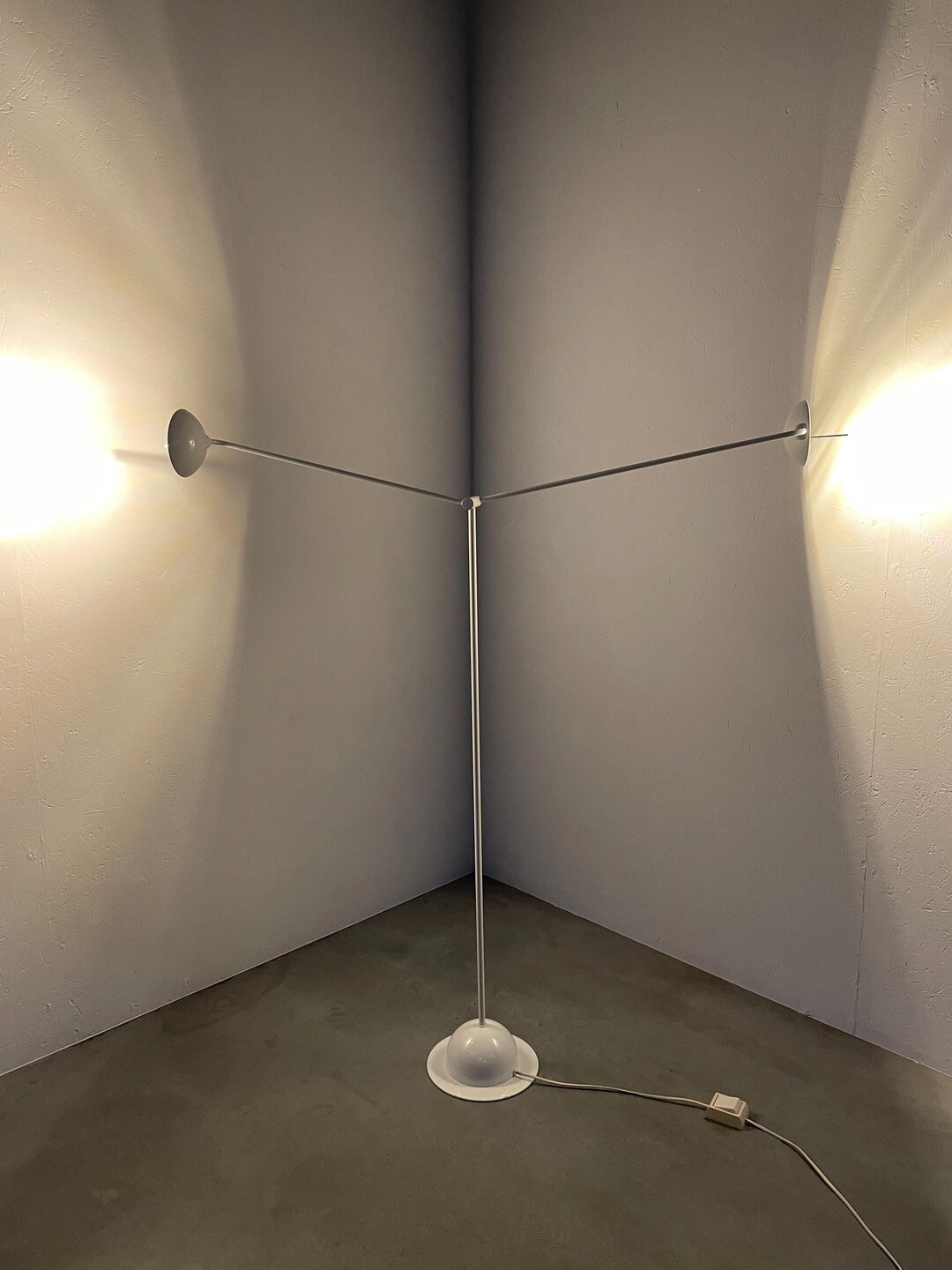 Vintage Modern 80s Floor Lamp With Two Arms - Large White Metal Slim ...
