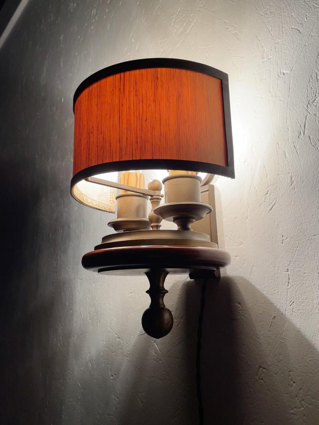 Full Brass and Wood Wall Lamp - 2 Light Classic Candlestick - Vintage ...