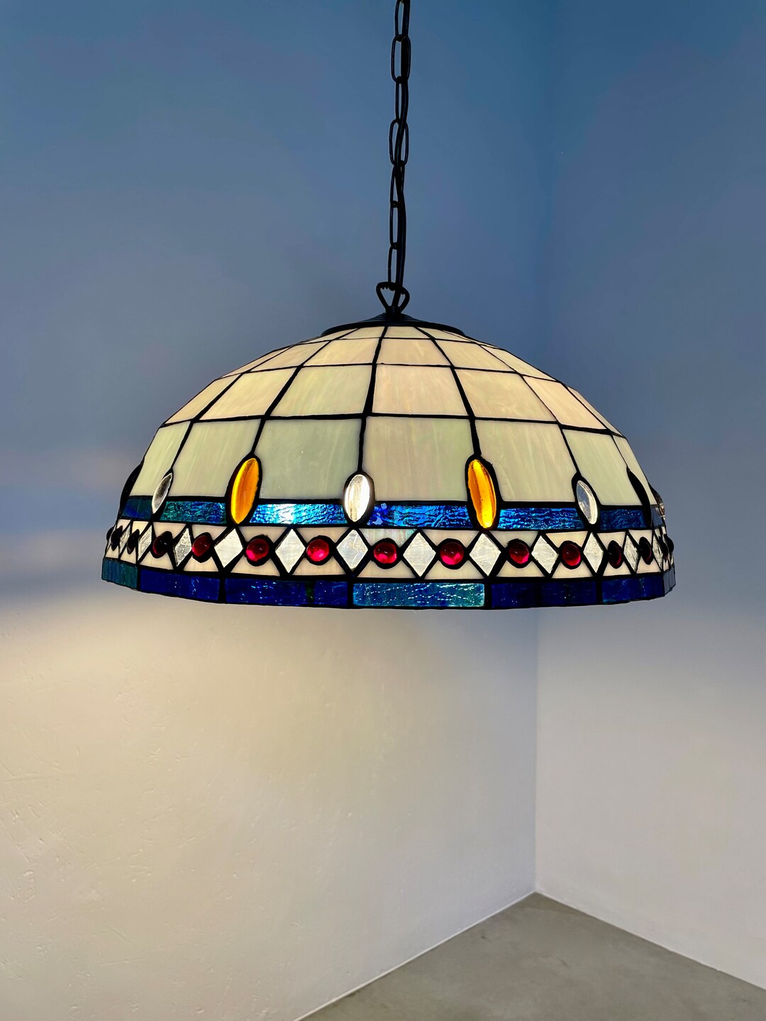 Vintage Tiffany Large Hanging Lamp by Honsel Leuchten - 1980s Glass ...