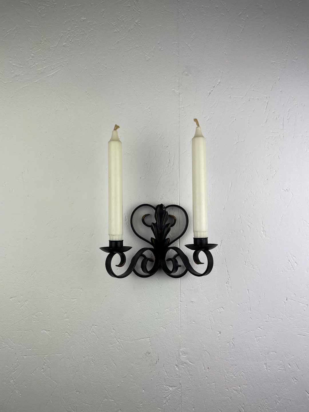 Metal Wall Candlestick Twin - Vintage 70s - Rustic Sculptural Double ...