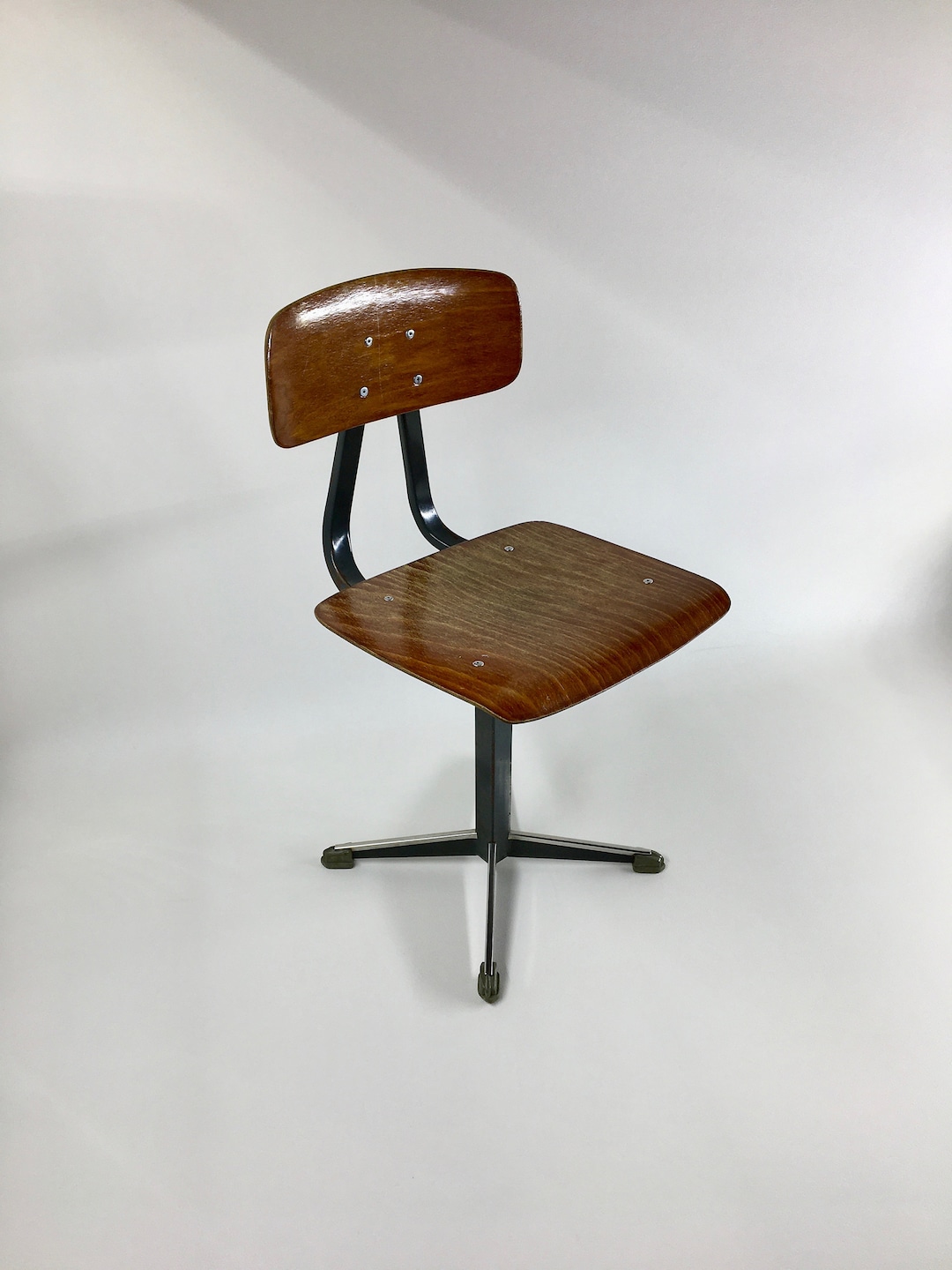 Dutch 80's Children's School Chair - Vintage Plywood Metal Kids Stool ...