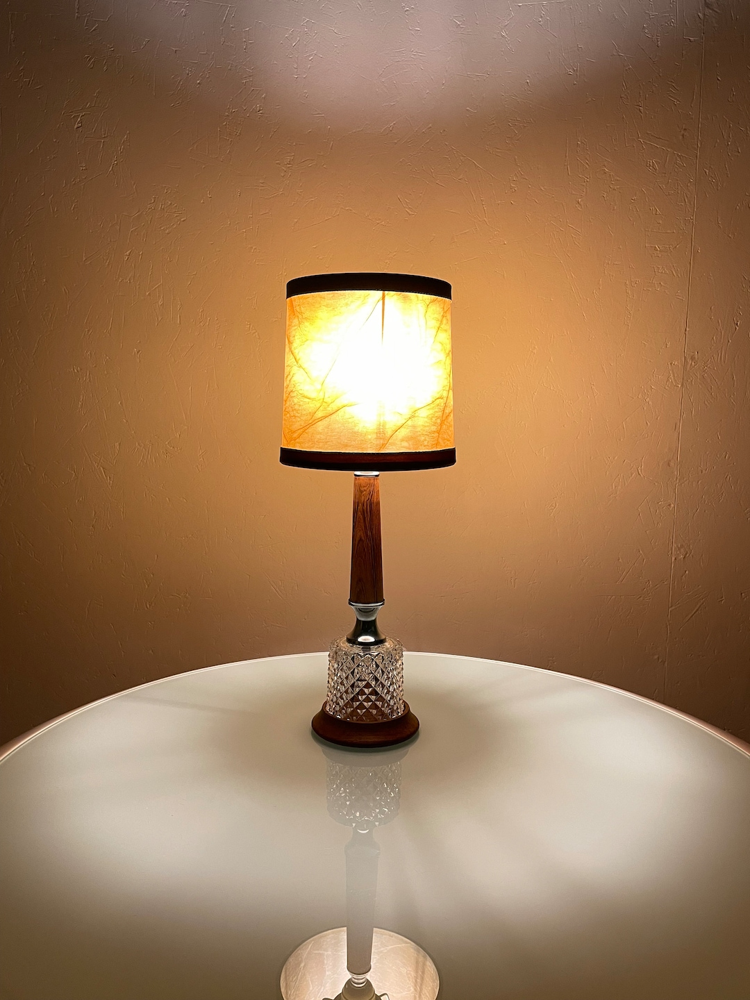 Vintage 60s Desk Light - Classic Table Lamp - Wood Glass Chrome Metal ...