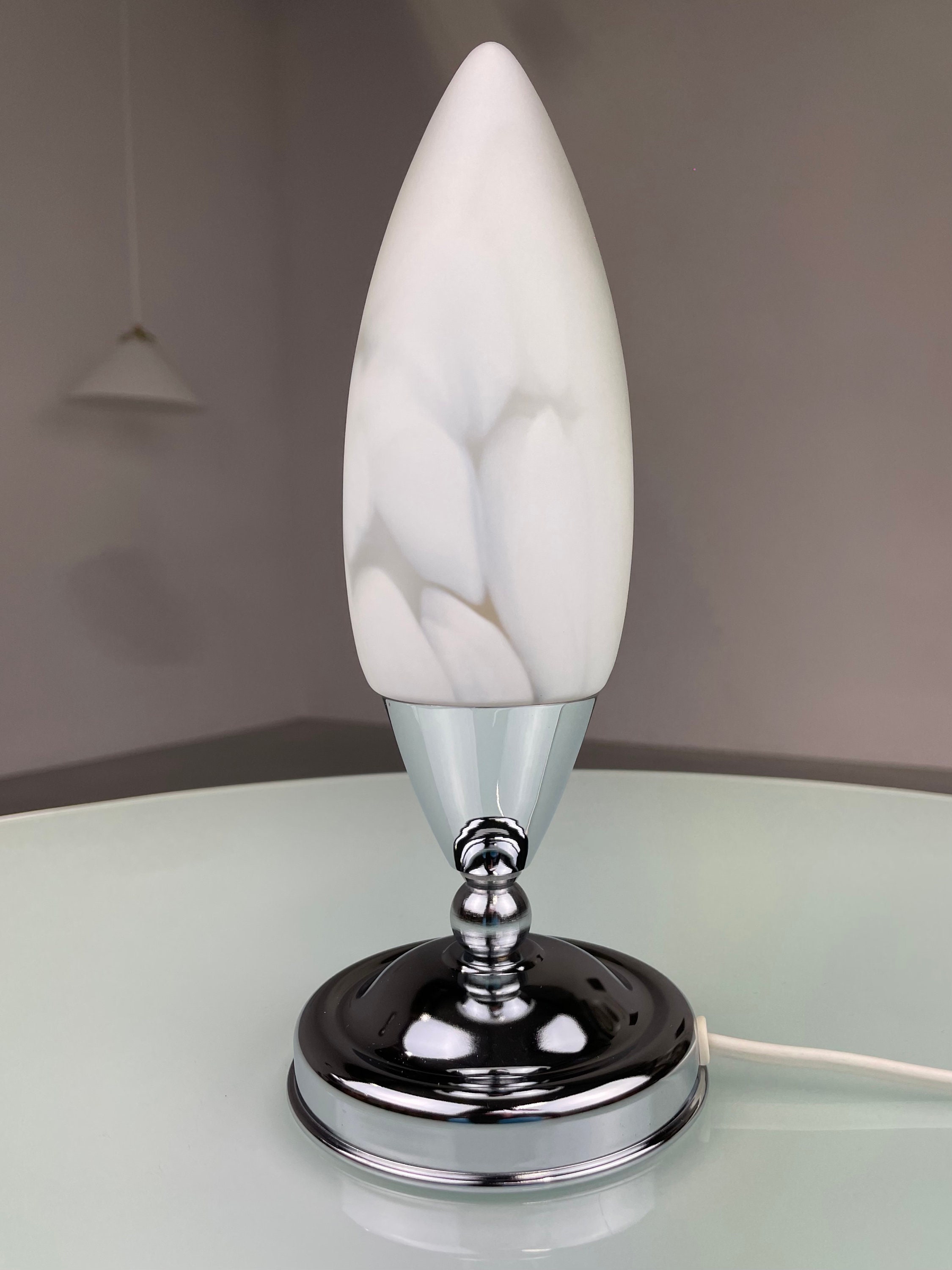 Vintage Glass Table Lamp - Chrome Metal Light - Classic Modern Lighting ...