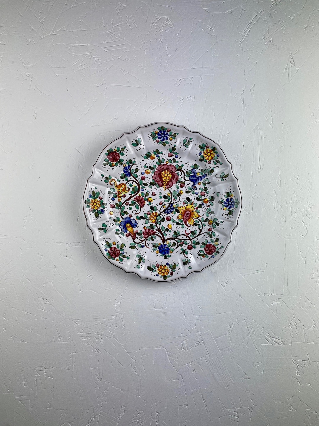 Vintage Ceramic Wall Plate of Flowers - 70s Decorative Hand Made ...