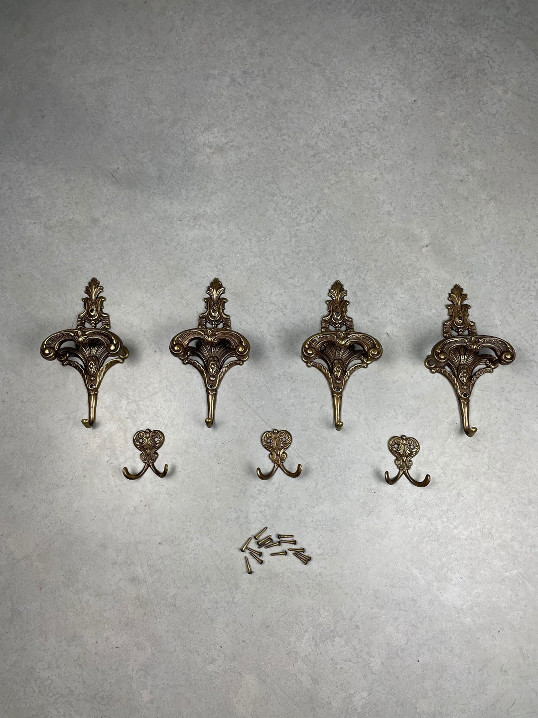 Vintage Brass Coat Hooks Italy Classic 60s Wall Hanger Set of 7 10 ...