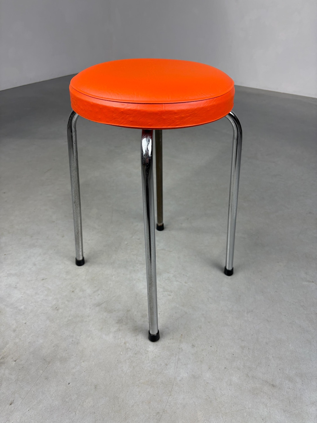 Vintage 1970s Soudeurop Stool - SOUDEXVINYL - Orange Vinyl Skai Retro ...