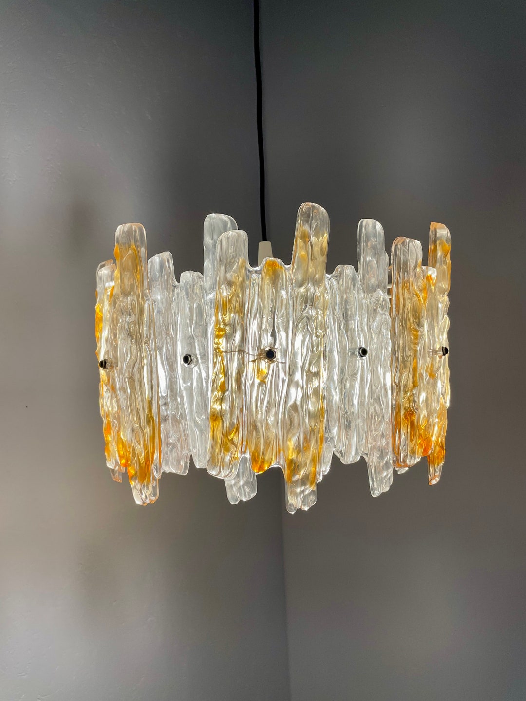 Vintage 1970s Hanging Lamp - Acrylic Glass Metal Pendant Light ...