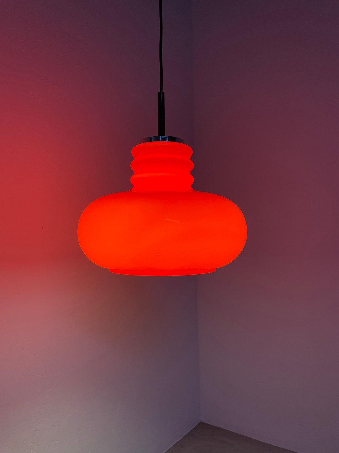Vintage Peill & Putzler Pendant Lamp - 1960s Red Glass Light Murano ...