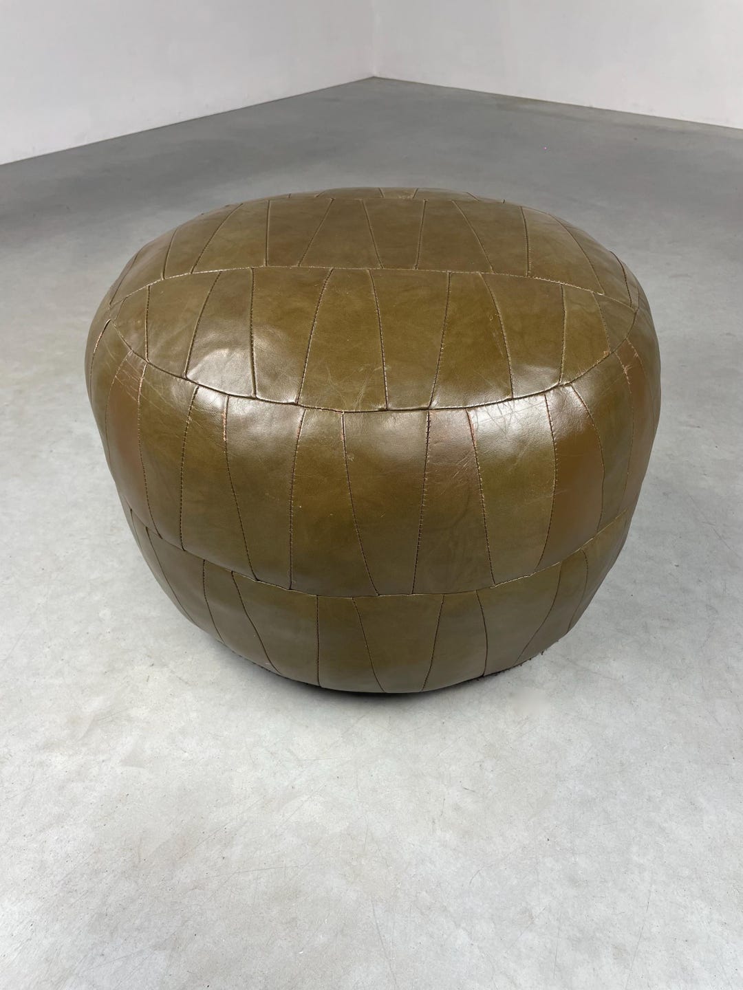 Vintage Light Brown Leather Pouf - Modern Living Patchwork Poof - Etsy