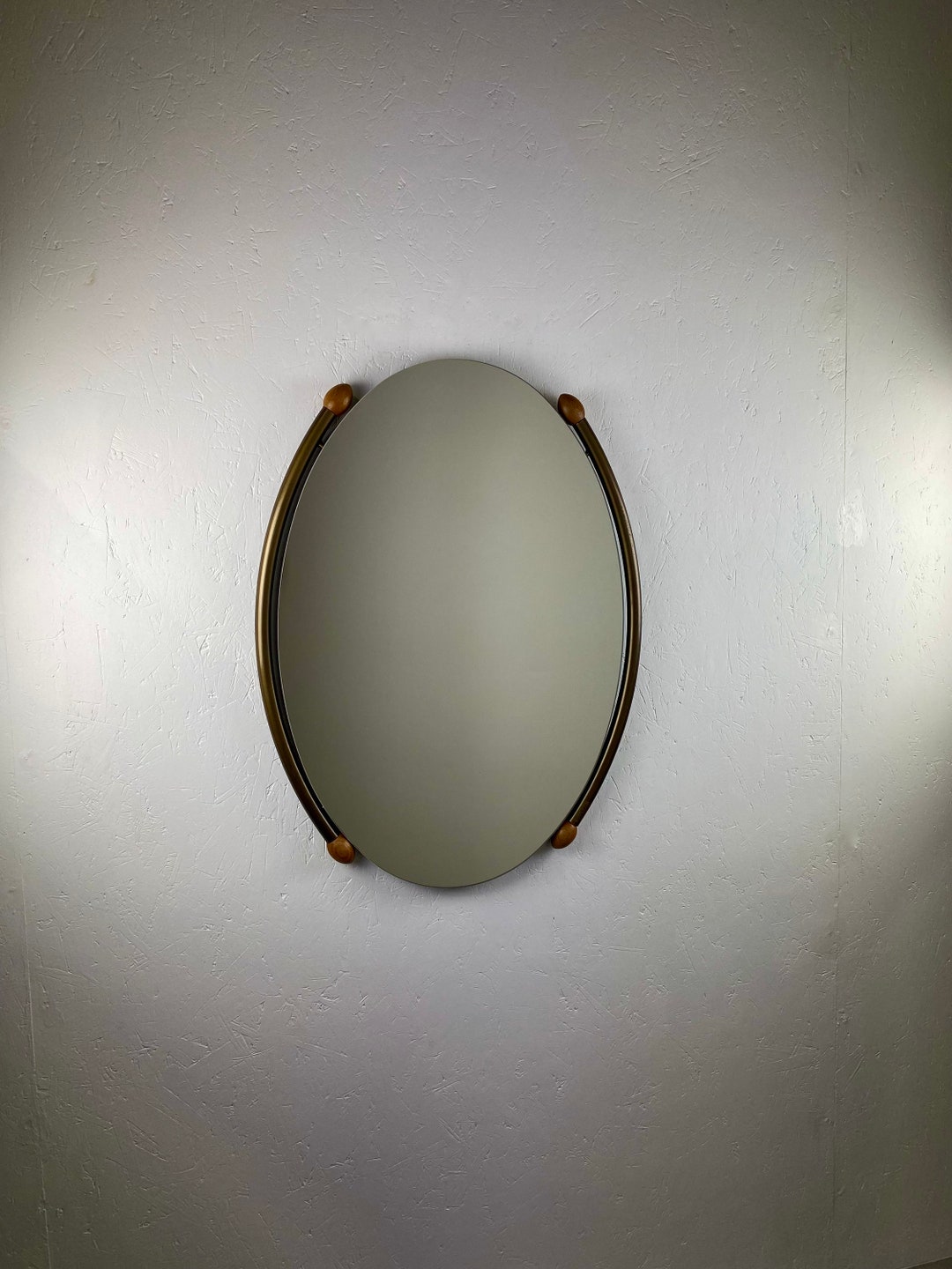Large Vintage 1980s Bony Design Mirror - Metal Wood Glass Mirror ...