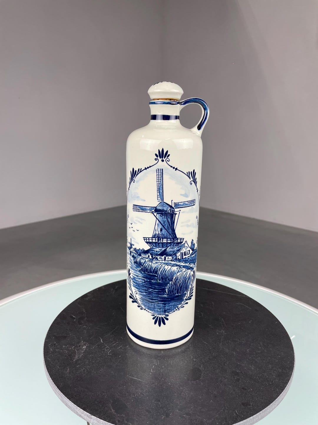 Vintage Delft Blue Bols Porcelain Bottle With Cork Stopper - Vintage 1974 Ceramic Kitchen ...