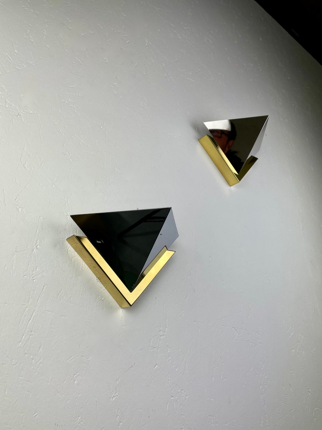 Space Age Brass Metal Wall Lights - Kalmar Hillebrand Lamp Set - Modern ...
