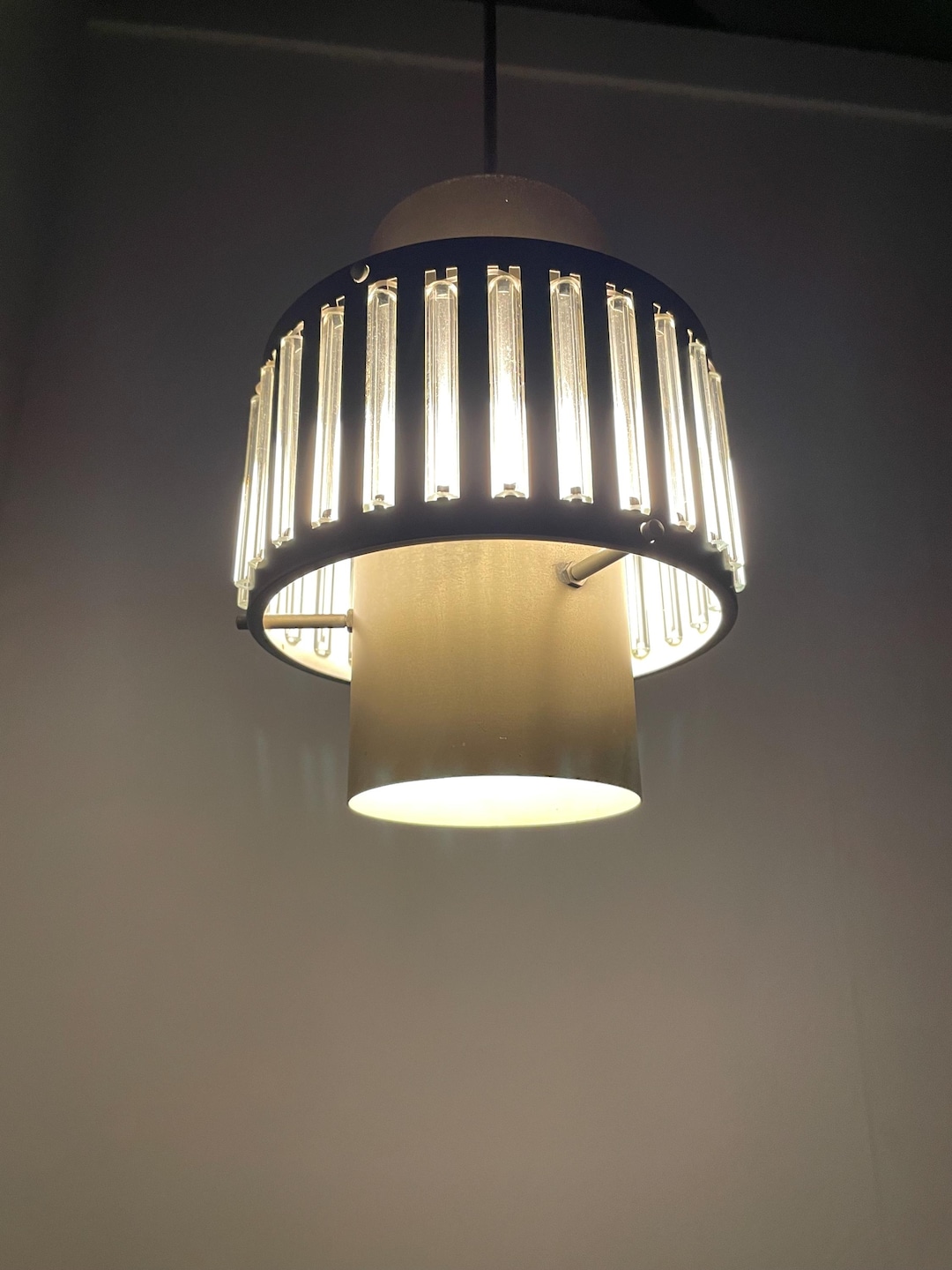 Mid Century Modern Design Pendant Lamp - 60's Metal With Glass Tubes ...