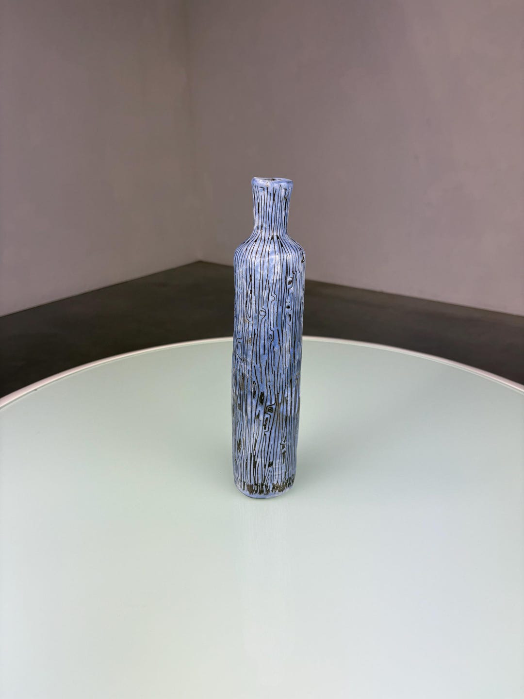 Vintage Ceramic Vase - Handmade Modern Design - Relief Lines Black and ...