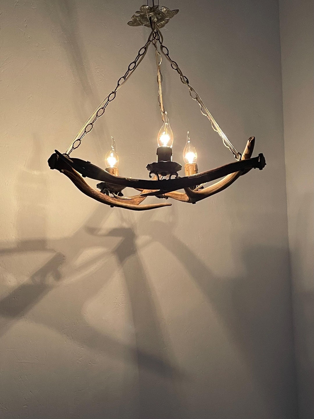 Vintage 1970s Antler Ceiling Light - Mancave Log Cabin Lamp - Deer ...