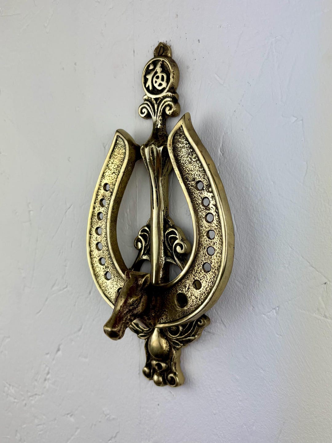 Vintage Brass Horse Door Knocker - Antique Horseshoe Door Hardware ...
