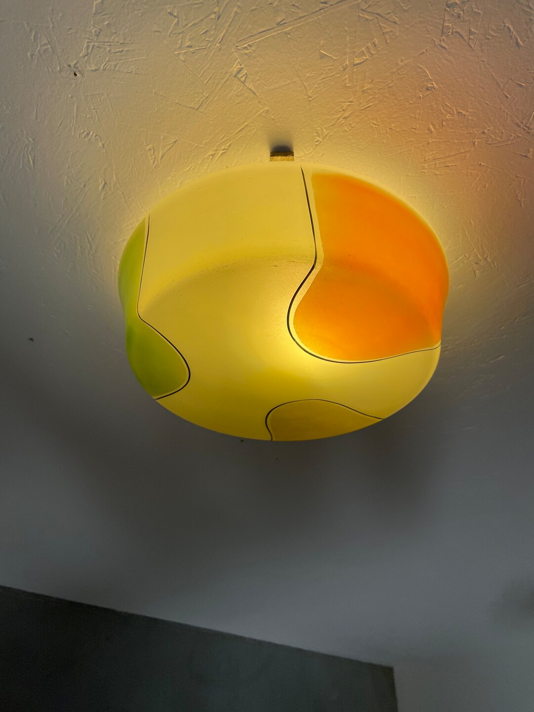 Mid Century Ceiling Lamp - Ges Gesch 1950s Tricolor Glass Light - Rare ...