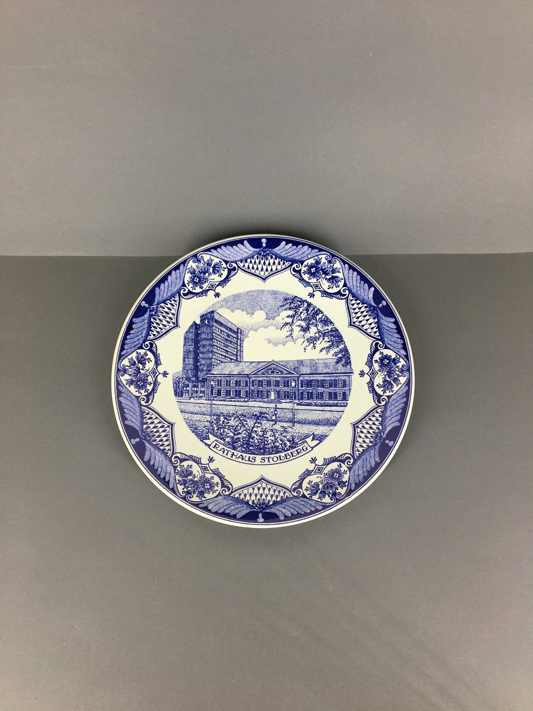 Vintage XL Delfts Blauw Bord - Rathaus Stolberg - 80's Dutch Plate ...