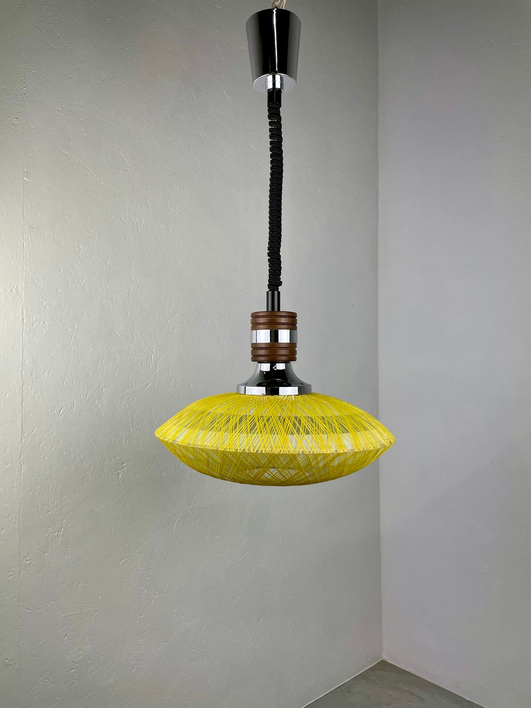 Vintage 1970s Hanging Lamp - New Old Stock - Space Age Pendent Yellow ...