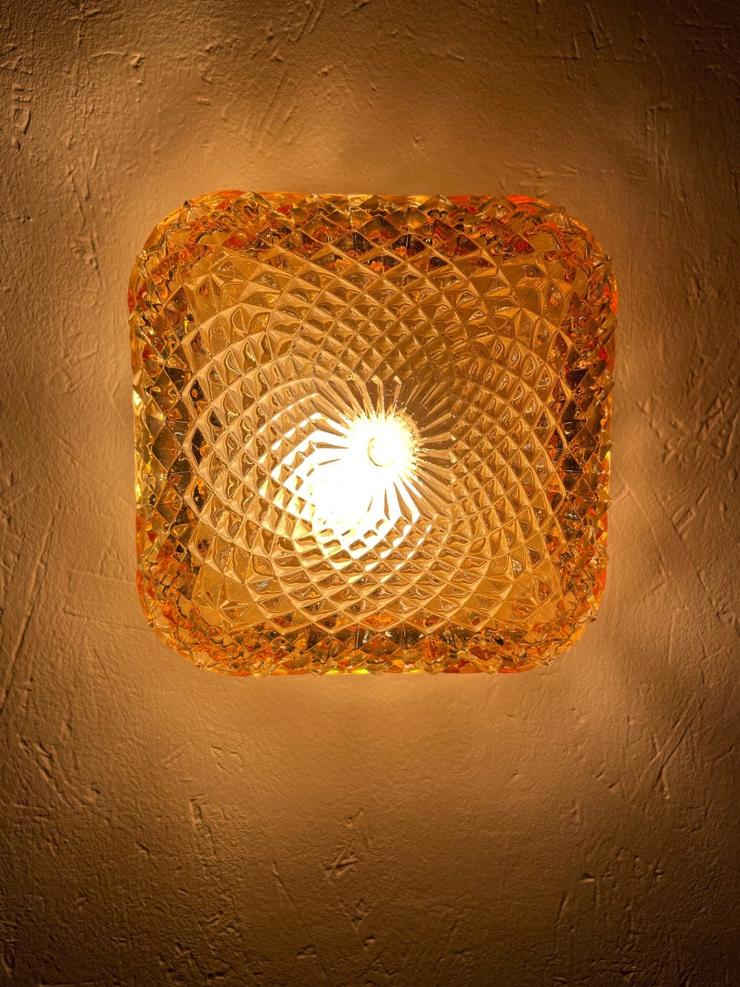 Vintage 60s Amber Glass Ceiling / Wall Lamp - 1960s Light - Germany ...