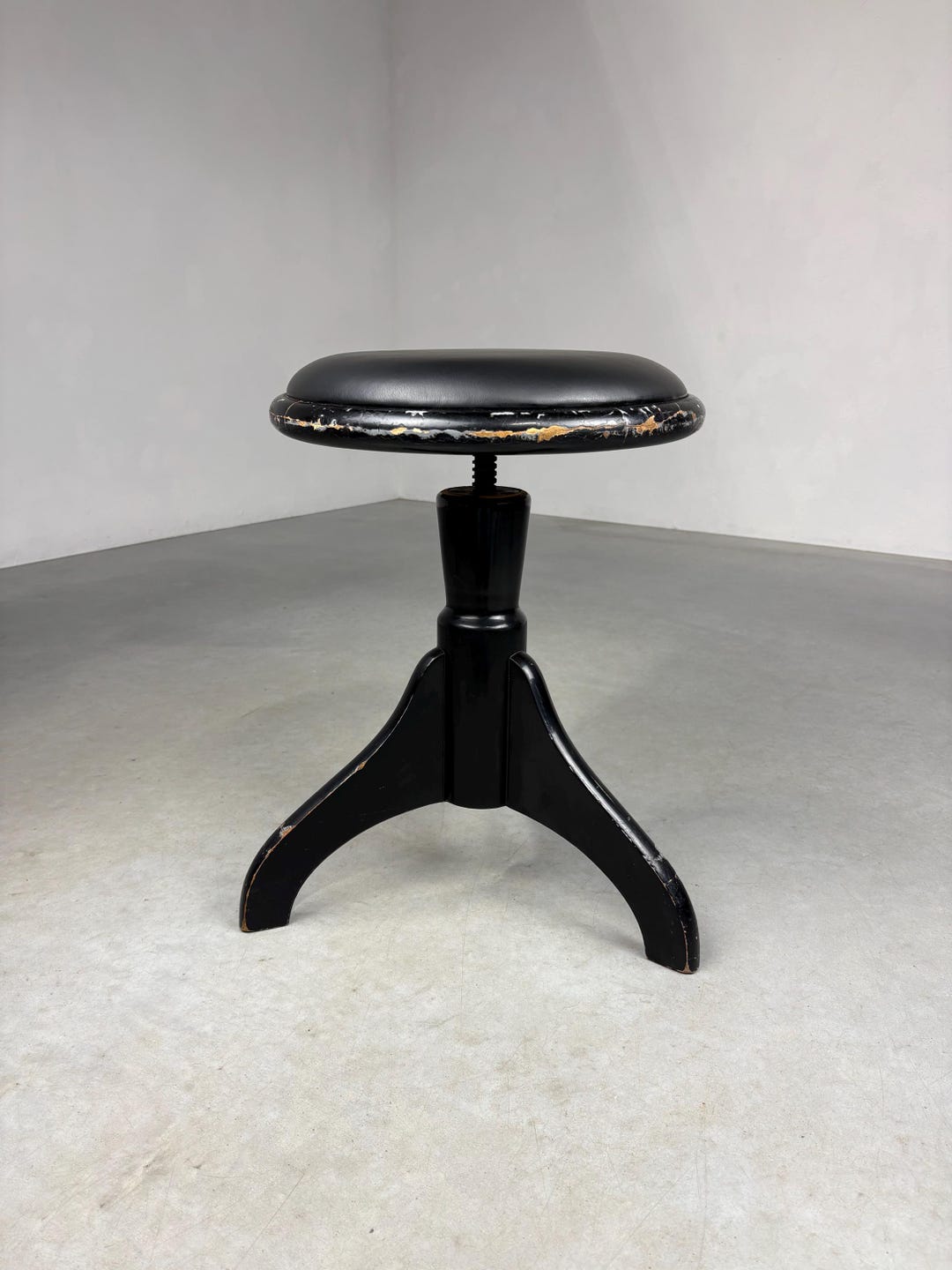 Vintage Piano Stool - Rare Model With Three Legs of Black Wood and ...
