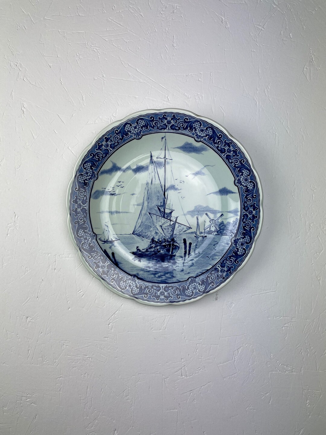 Vintage Delft Blue Wall Plate Dutch Decoration Sailboat Fish Mill Gift ...