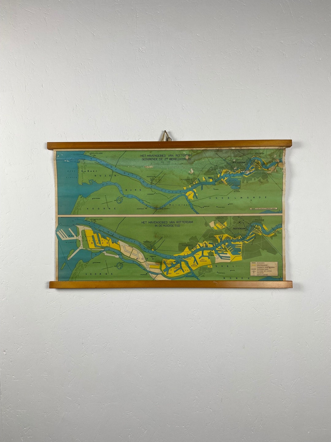 Vintage School Chart - Port Area of Rotterdam World War II - 50s Map ...