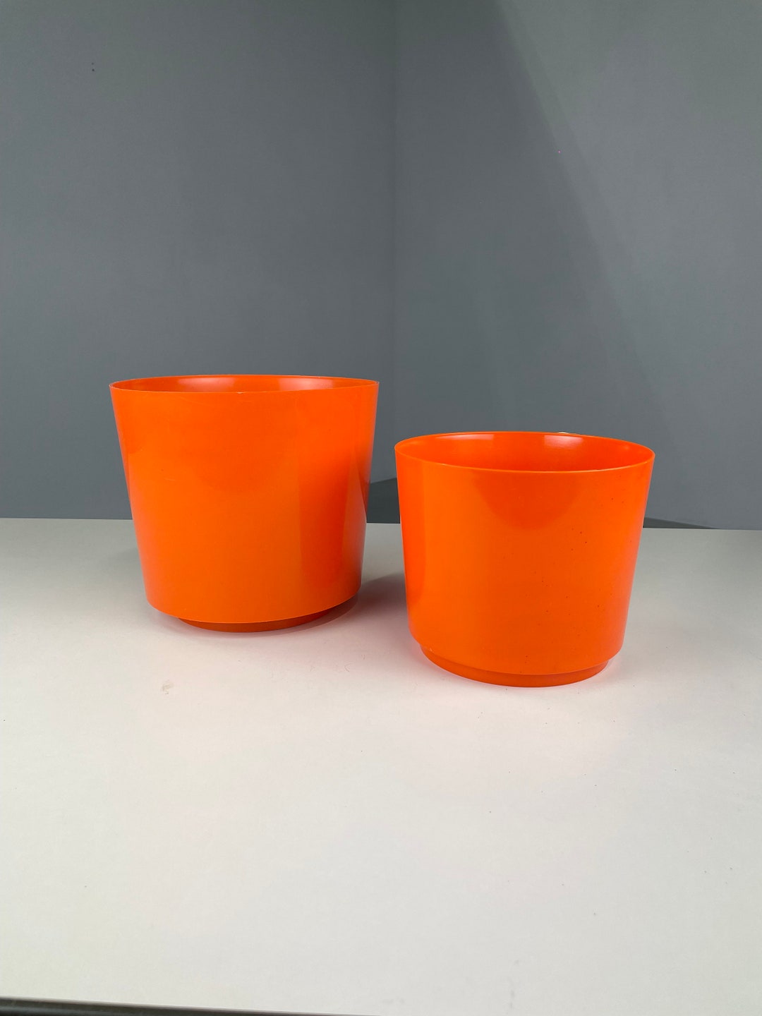 Vintage 70s Orange Plastic Flower Pot Set Retro 1970s Modern Home ...