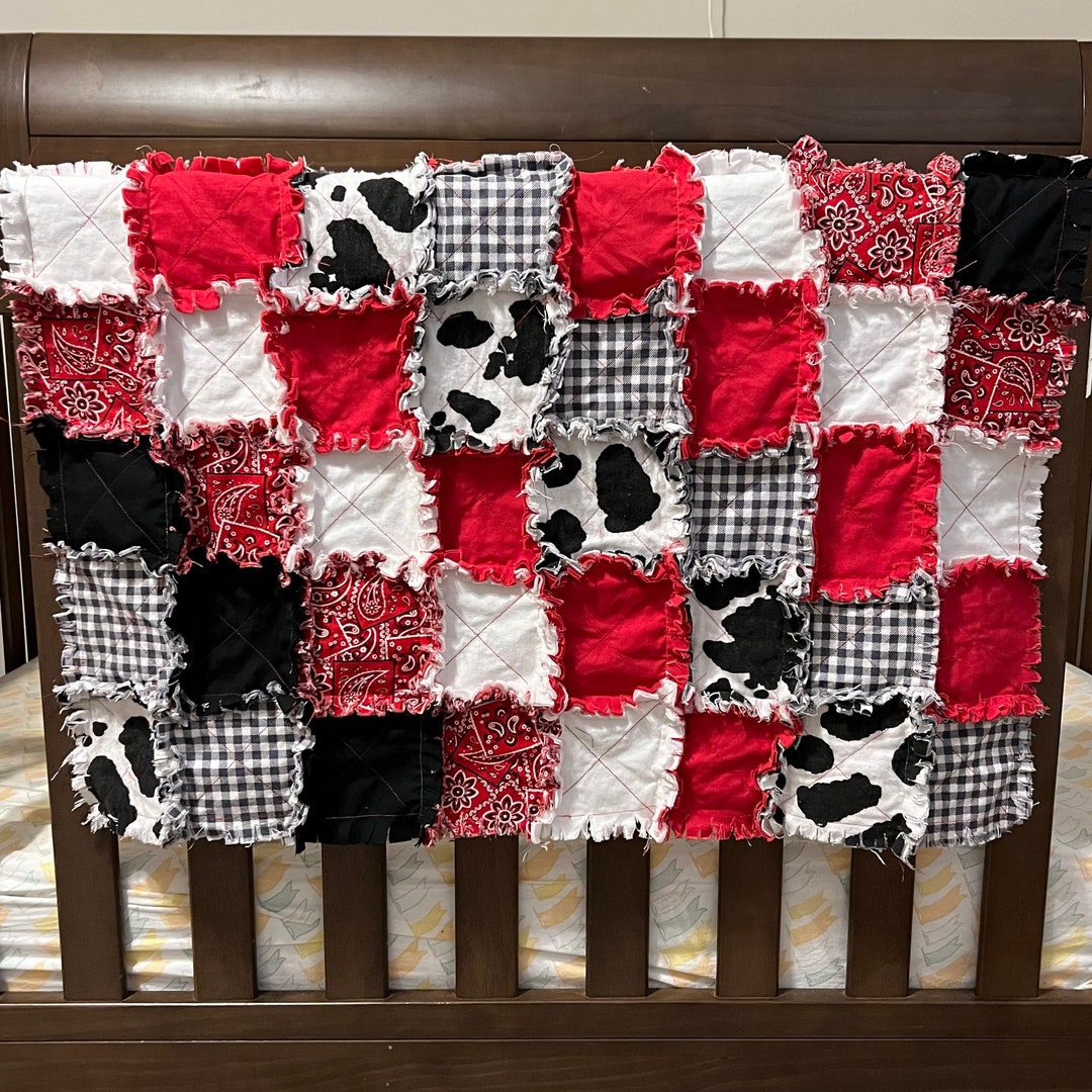 Farm Theme Rag Quilt, Baby Blanket, Baby Quilt, Cow Print , Gender ...