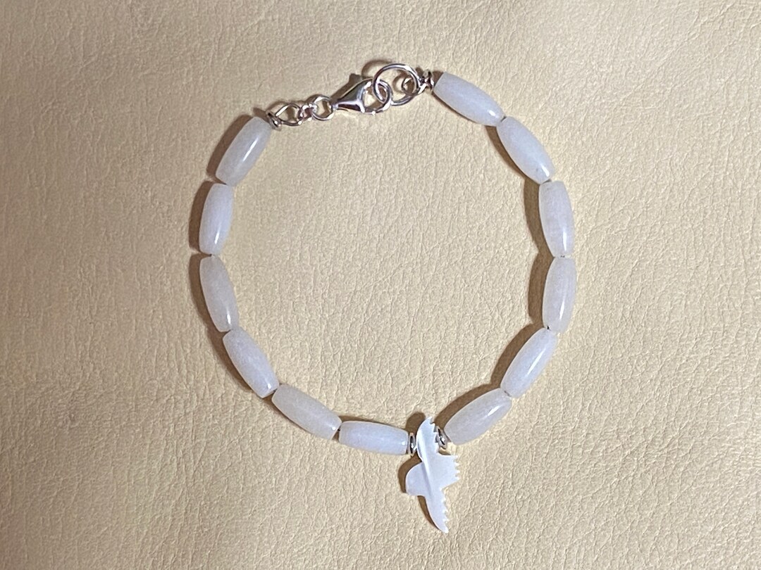 Snow Quartz Bracelet With White Troca Shell Eagle/bird Pendant - Etsy
