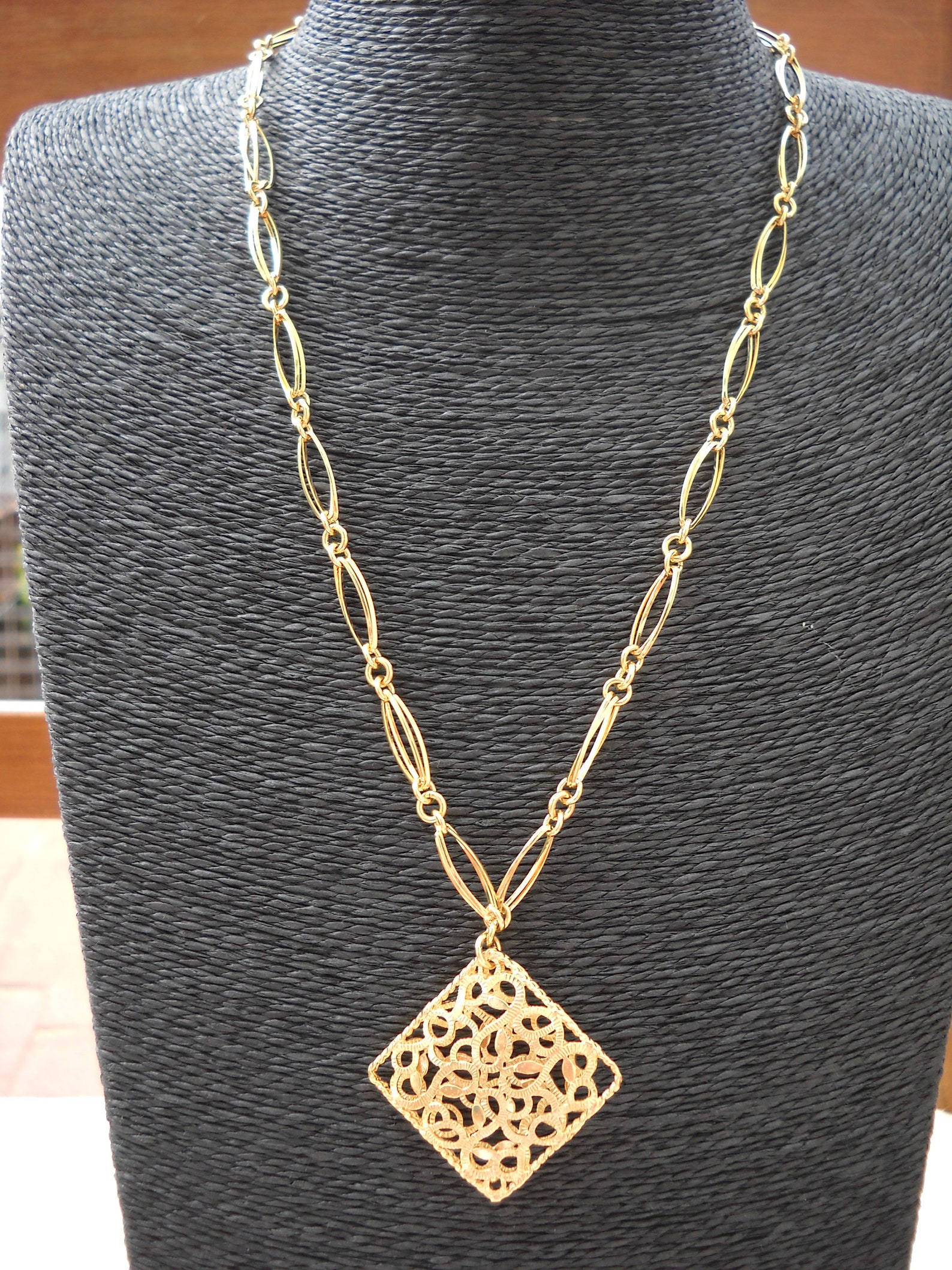Necklace Gold Filled - Made in Italy 90's - Chain With Rhombus Pendant ...