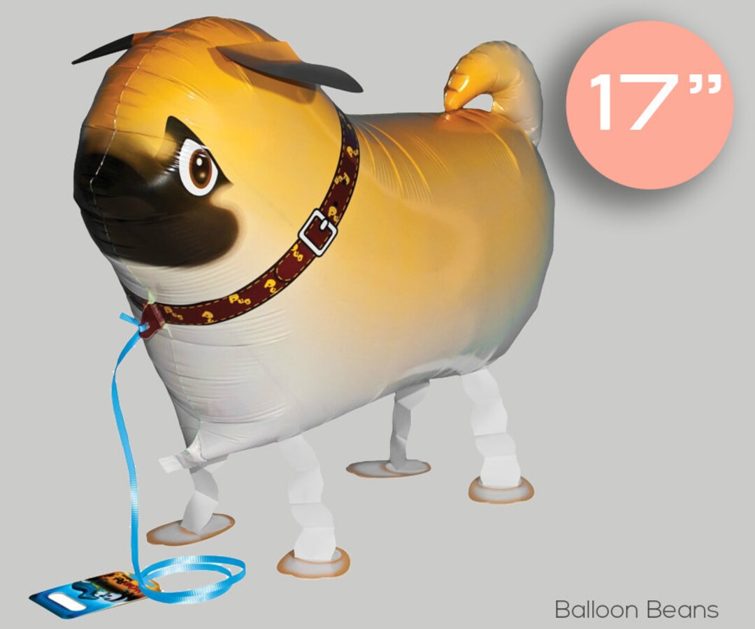 Pug Dog Balloon Standing Balloon | 17", Party Supplies, Walking Balloon ...