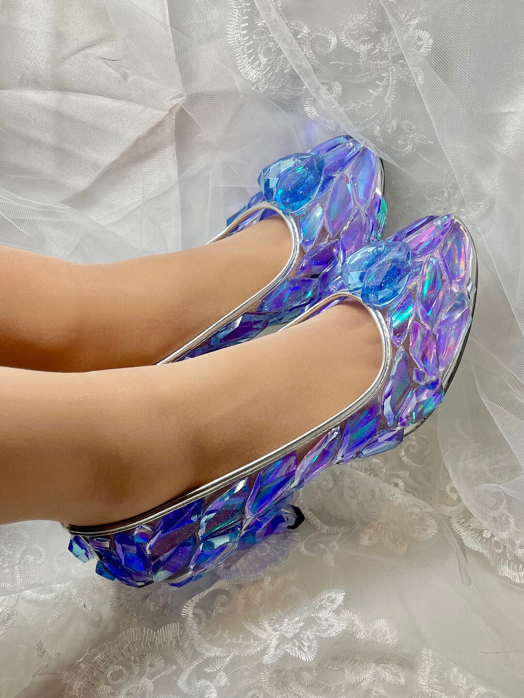 Cinderella Glass Slippers Lavender Purple Blue Crystal Shoes for ...