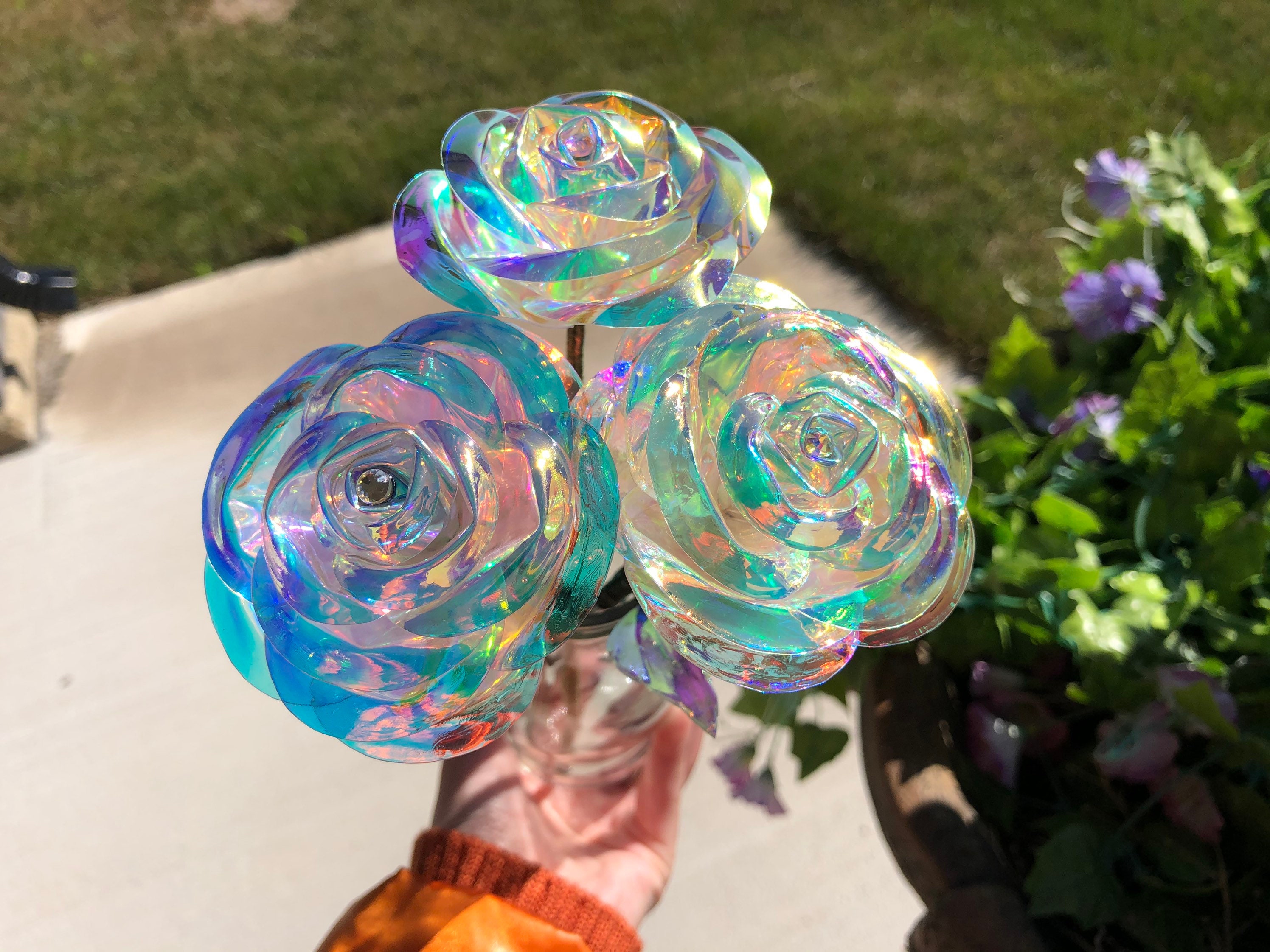 Rose flower multicolored shine as crystal and glass galaxy | Etsy