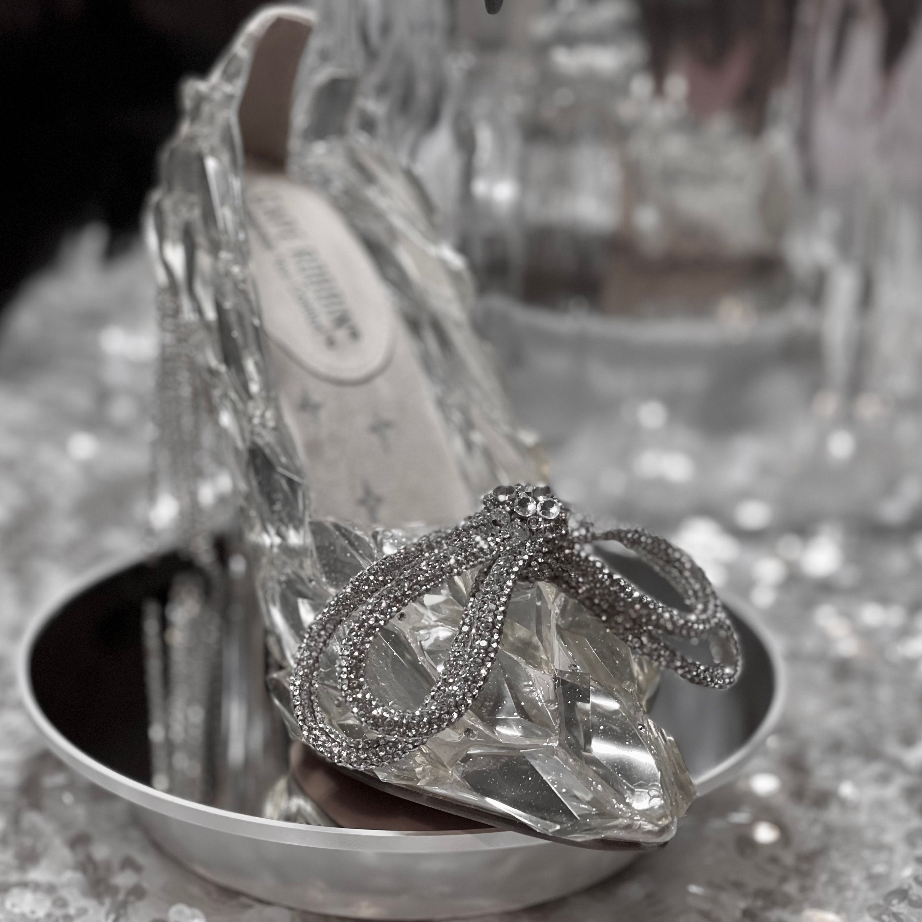 Stunning Wedding Cinderella Glass Slippers Silver Crystal Bridal Heels ...