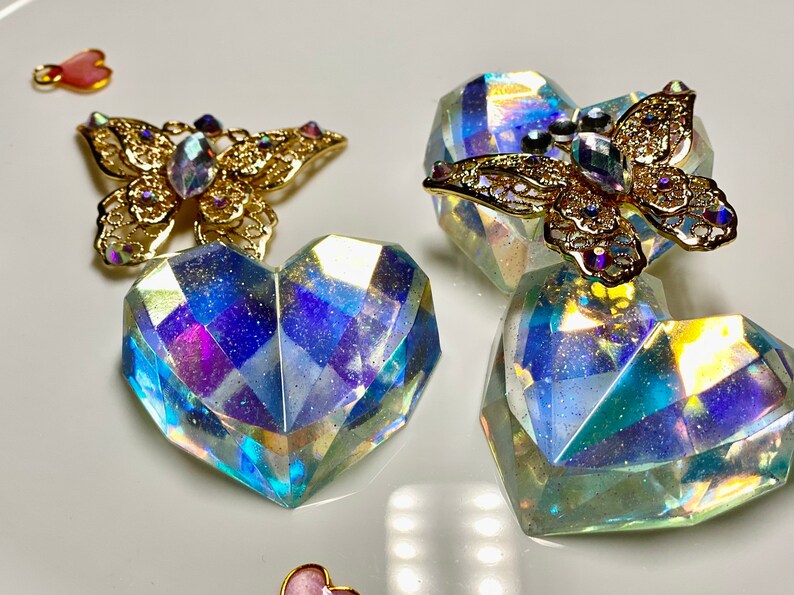 Multicolour Clear Resin Heart Pendant Shin Like Crystal - Etsy
