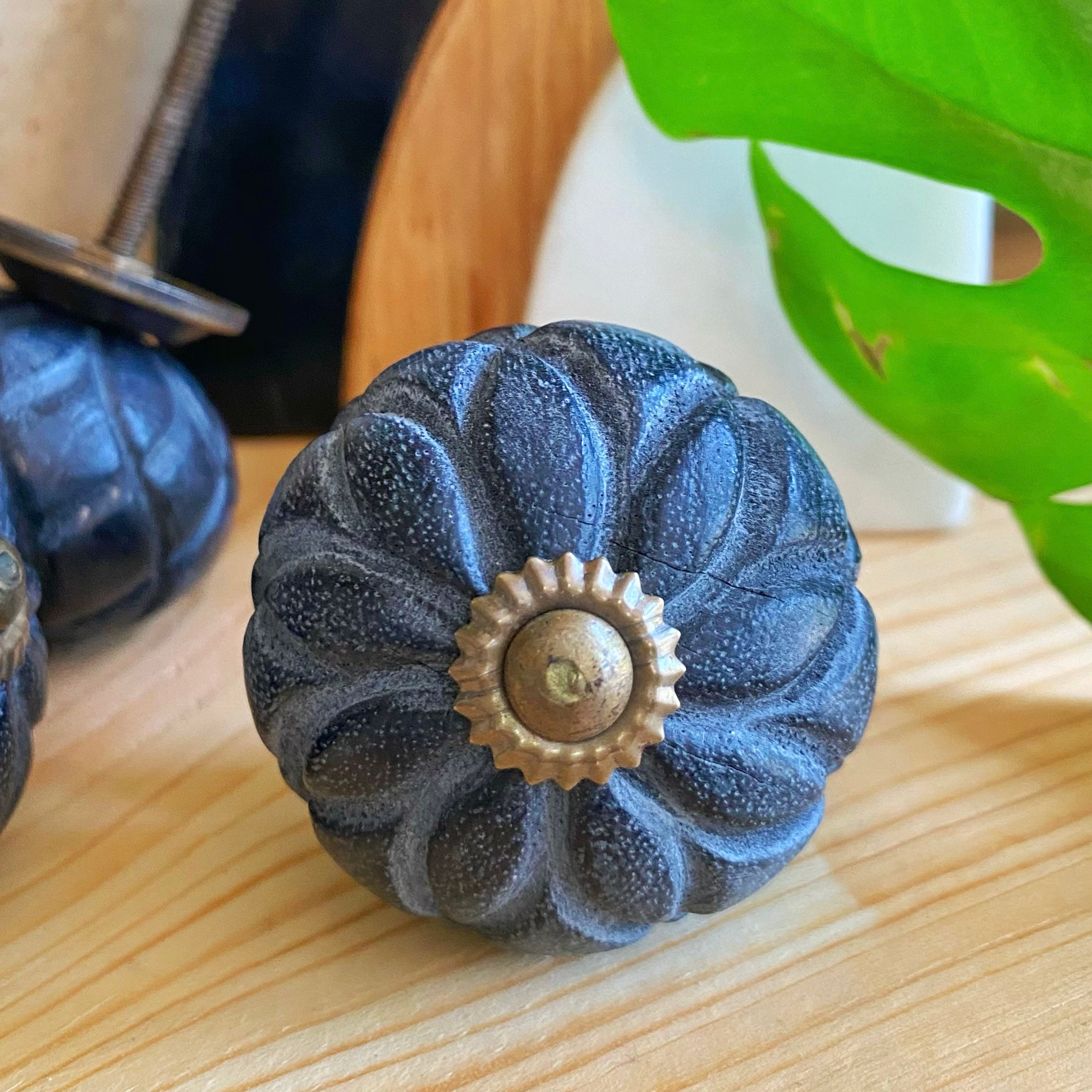 Charcoal Black Knob Black Wooden Knob Boho Knob Round Knob - Etsy