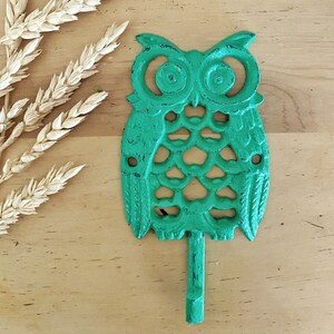 Metal Owl Hook, Whimsical Distressed Decor, Almond Cream & Sea Green - Etsy