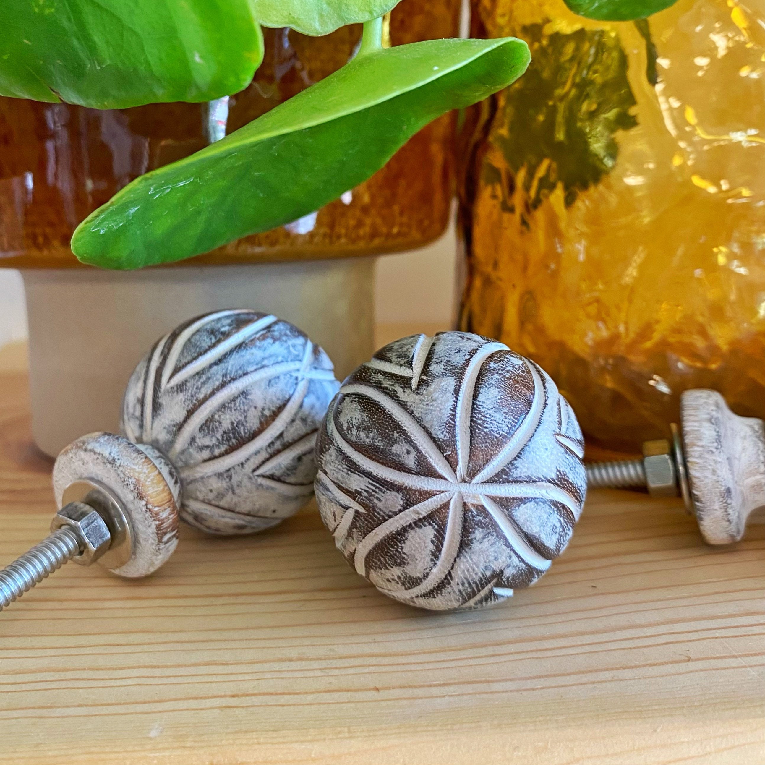 Round Wooden Knob Boho Knob Wooden Knob Carved Wooden Knob - Etsy