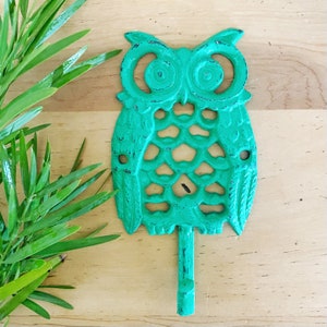 Metal Owl Hook, Whimsical Distressed Decor, Almond Cream & Sea Green - Etsy