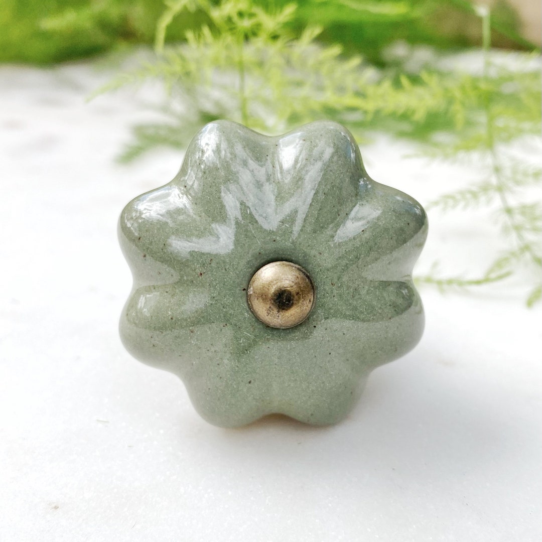 Sage Green Melon Knob, Traditional Knob, Flower Knob, Dresser Knob, Cabinet Knob, Flower Knob ...